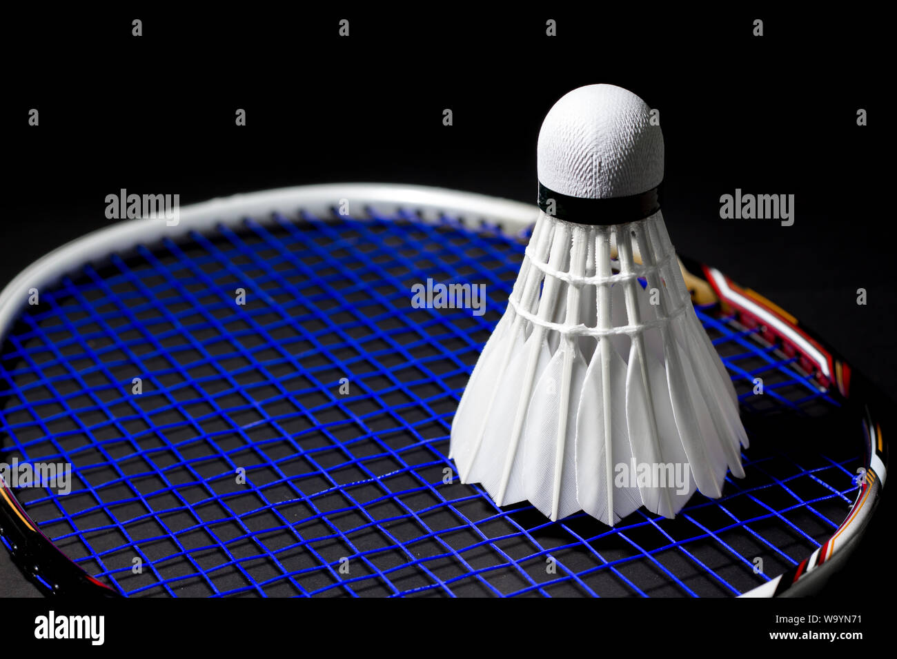 Shuttlecock on badminton rackets in the badminton tournament Stock ...