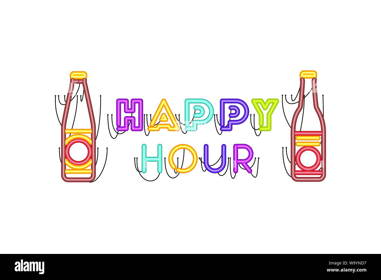 happy hour label in neon light icon Stock Vector Image & Art - Alamy