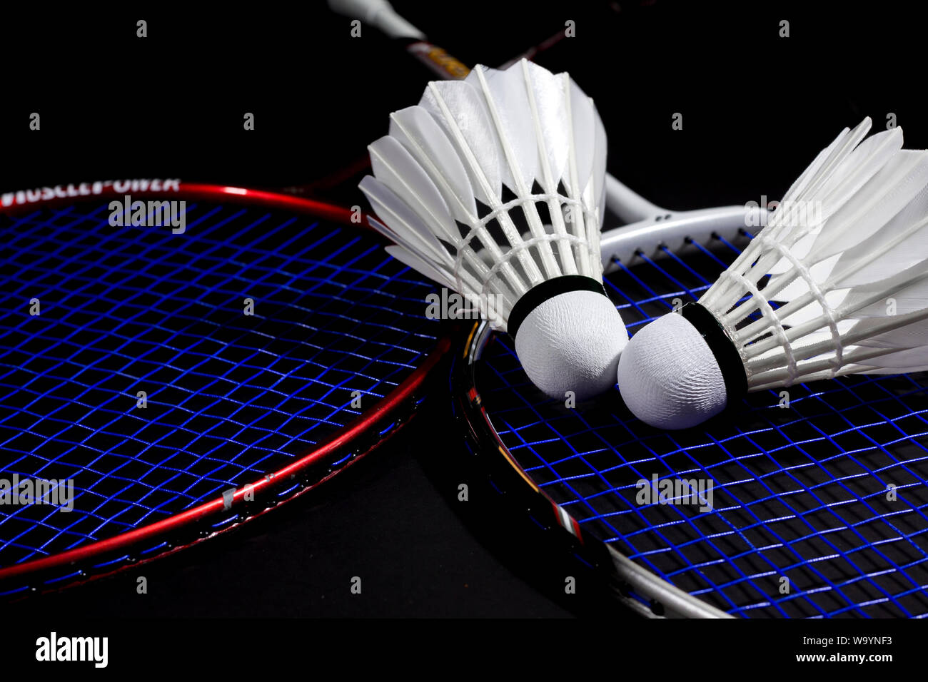 Racket and Shuttlecock with use sport or exercise on a black background ...