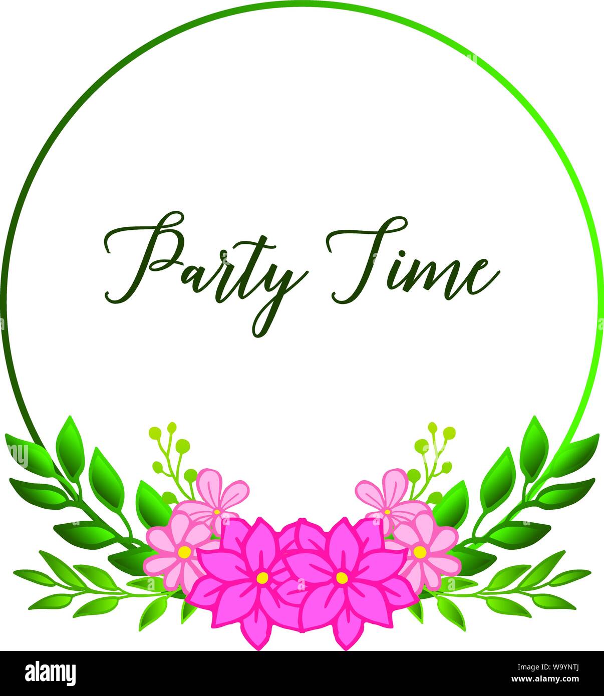 Design Elegant Card Of Party Time With Crowd Of Pink Flower Frame