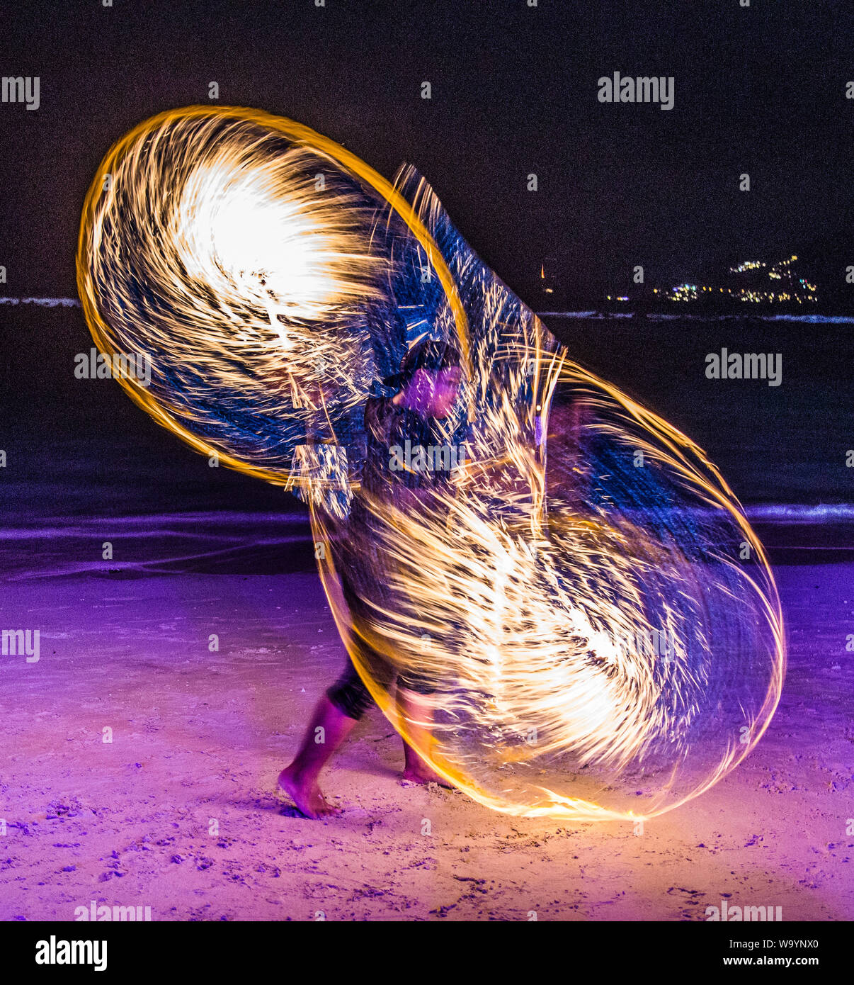 Fire show on the beach in Koh Samui in Thailand Stock Photo - Alamy