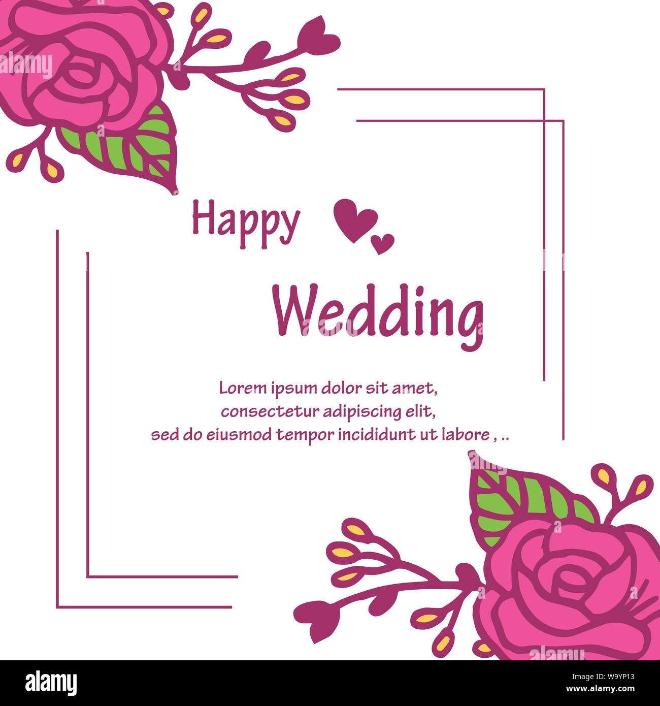 Design of card happy wedding, pink floral pattern, seamless frame ...