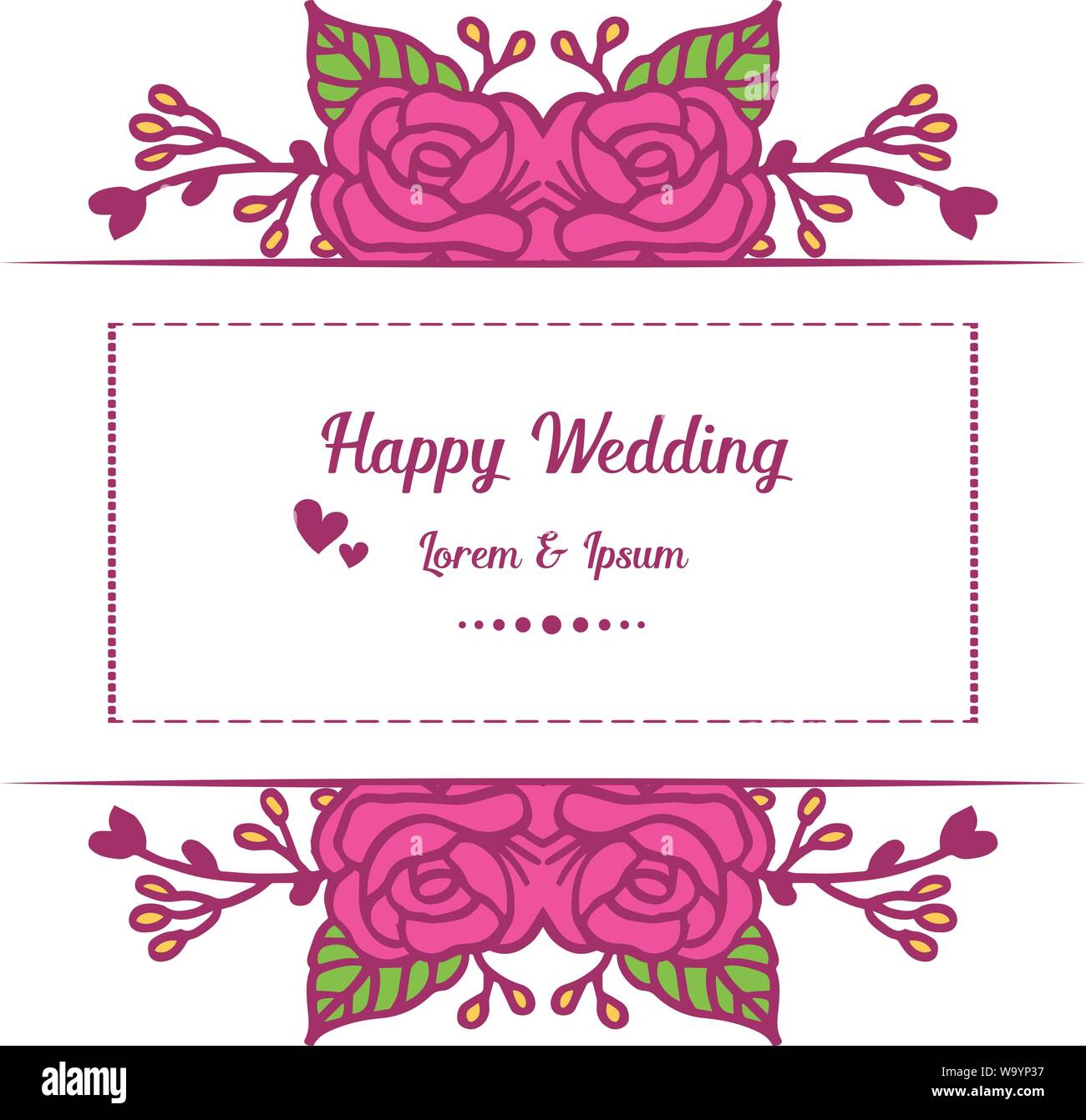 Design of card happy wedding, pink floral pattern, seamless frame ...
