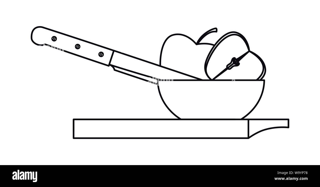 knife cutting apple food preparation cooking vector illustration Stock ...