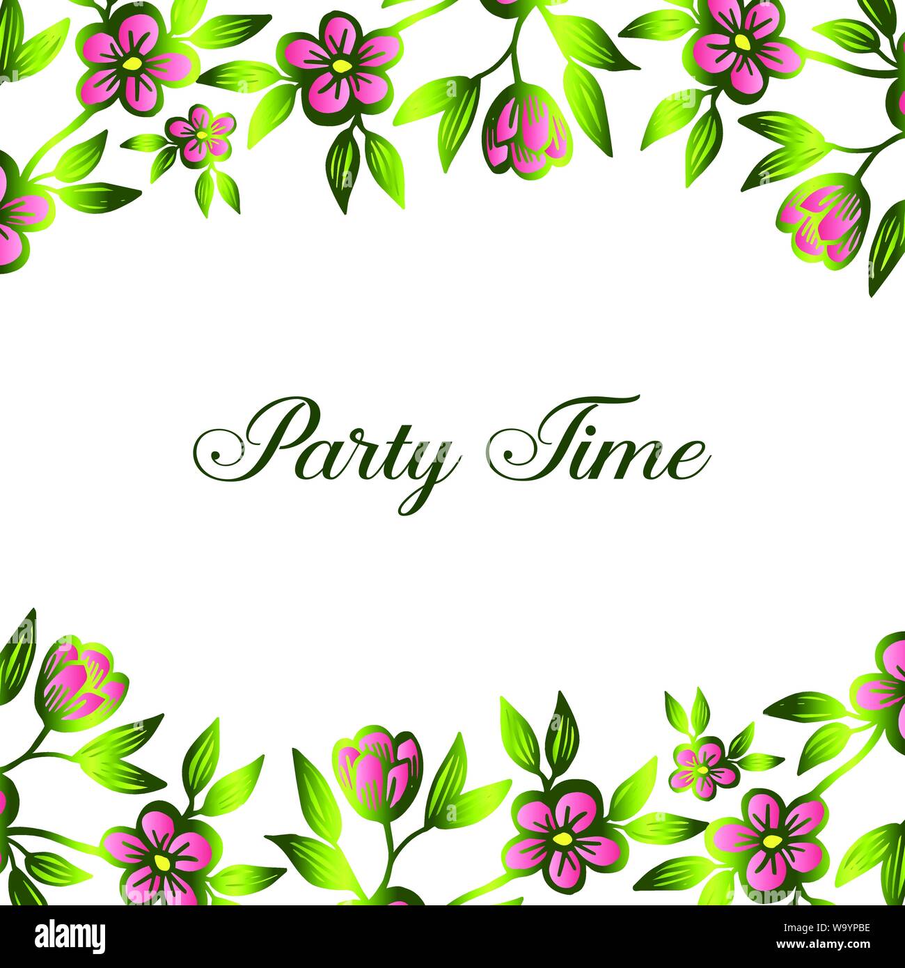 Various pattern card party time, with ornate of leaf wreath frame ...