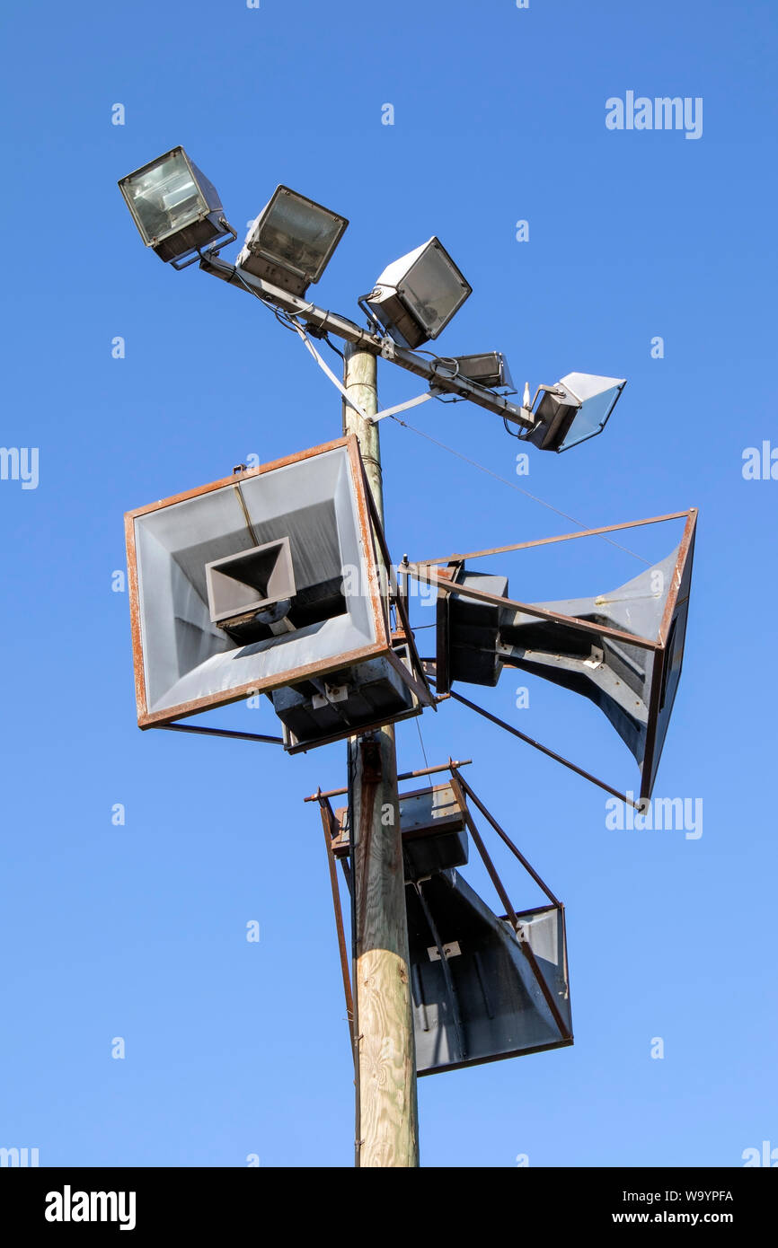 old loudspeakers against blue sky Stock Photo - Alamy