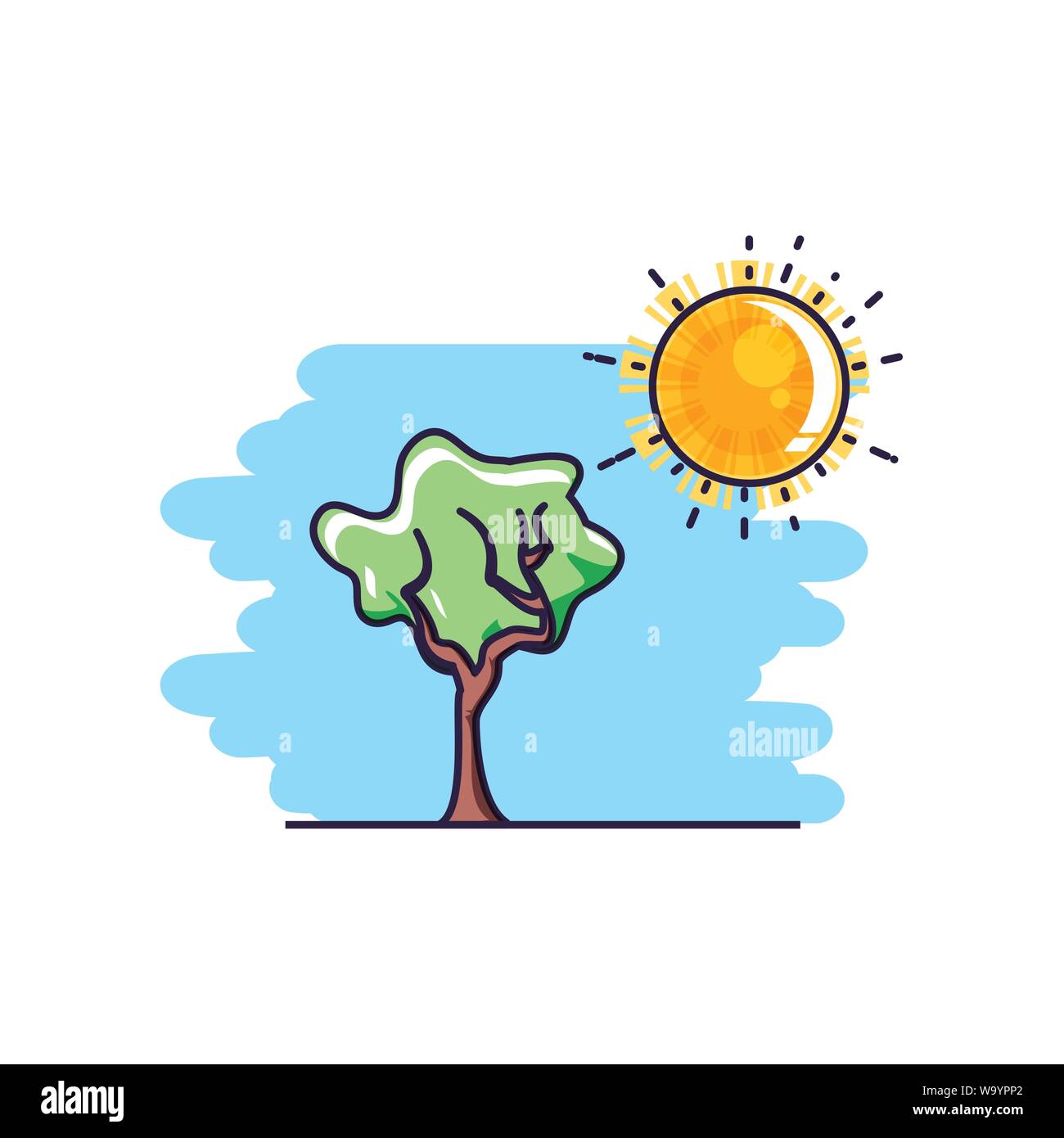 tree plant nature with sun vector illustration design Stock Vector ...