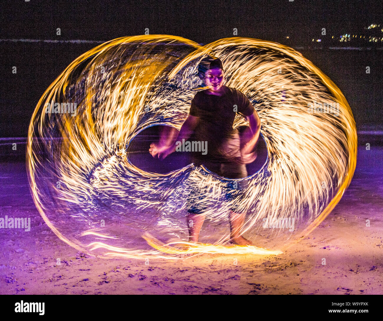 Fire show on the beach in Koh Samui in Thailand Stock Photo - Alamy