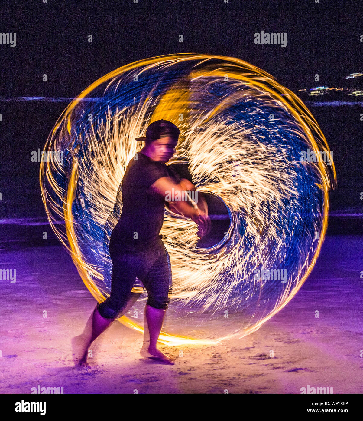 Fire show on the beach in Koh Samui in Thailand Stock Photo - Alamy