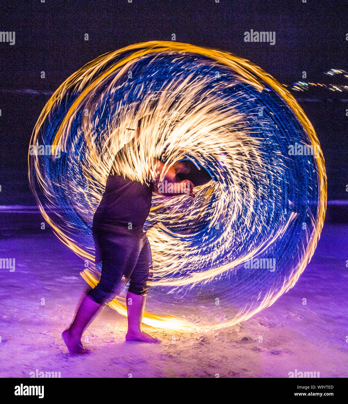 Fire show on the beach in Koh Samui in Thailand Stock Photo - Alamy