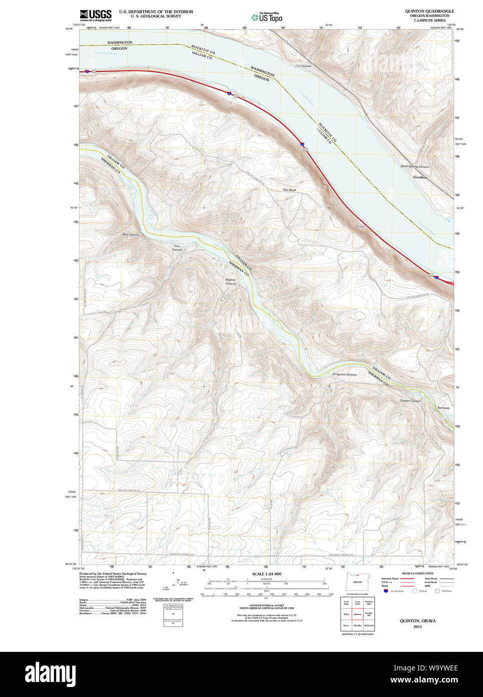 USGS Topo Map Oregon Quinton 20110903 TM Restoration Stock Photo - Alamy