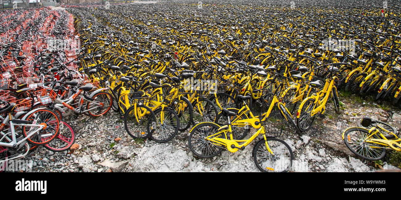 CHINESE BIKE SHARE GRAVEYARD A MONUMENT TO INDUSTRY 'S ARROGANCE Stock ...