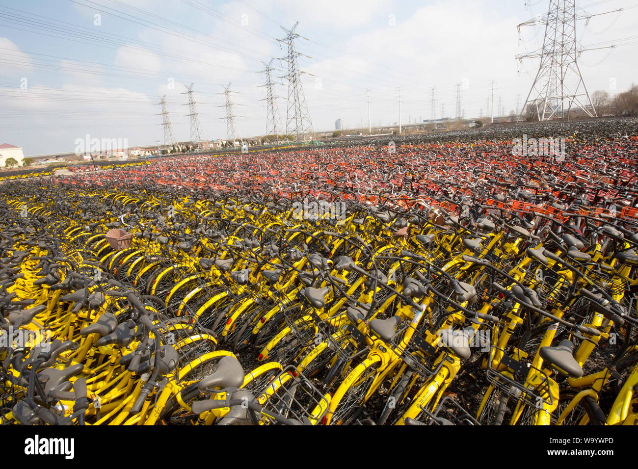 CHINESE BIKE SHARE GRAVEYARD A MONUMENT TO INDUSTRY 'S ARROGANCE Stock ...