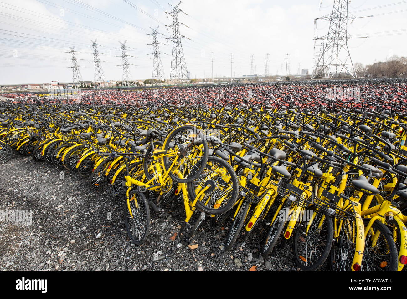 CHINESE BIKE SHARE GRAVEYARD A MONUMENT TO INDUSTRY 'S ARROGANCE Stock ...