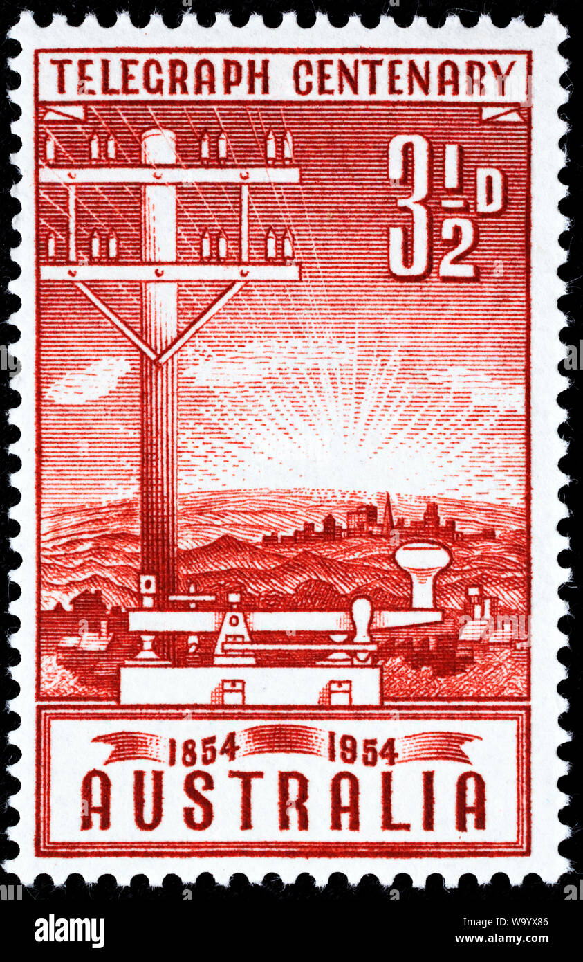Telegraph centenary, postage stamp, Australia, 1954 Stock Photo - Alamy