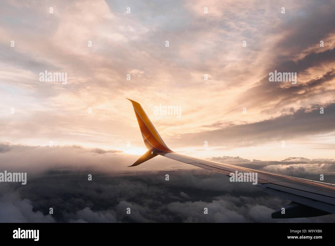 Plane wing in a pink sunset hi-res stock photography and images - Alamy