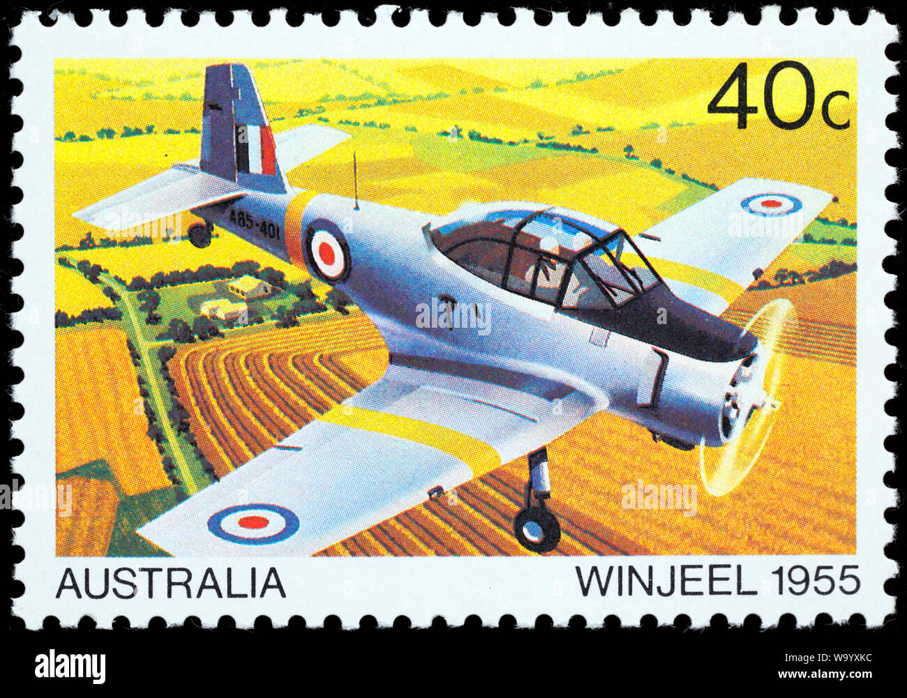 Winjeel, 1955, Military Training Plane, postage stamp, Australia, 1980 ...