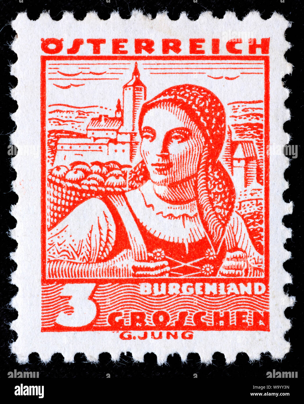Farmers wife, Burgenland, costume, postage stamp, Austria, 1934 Stock ...