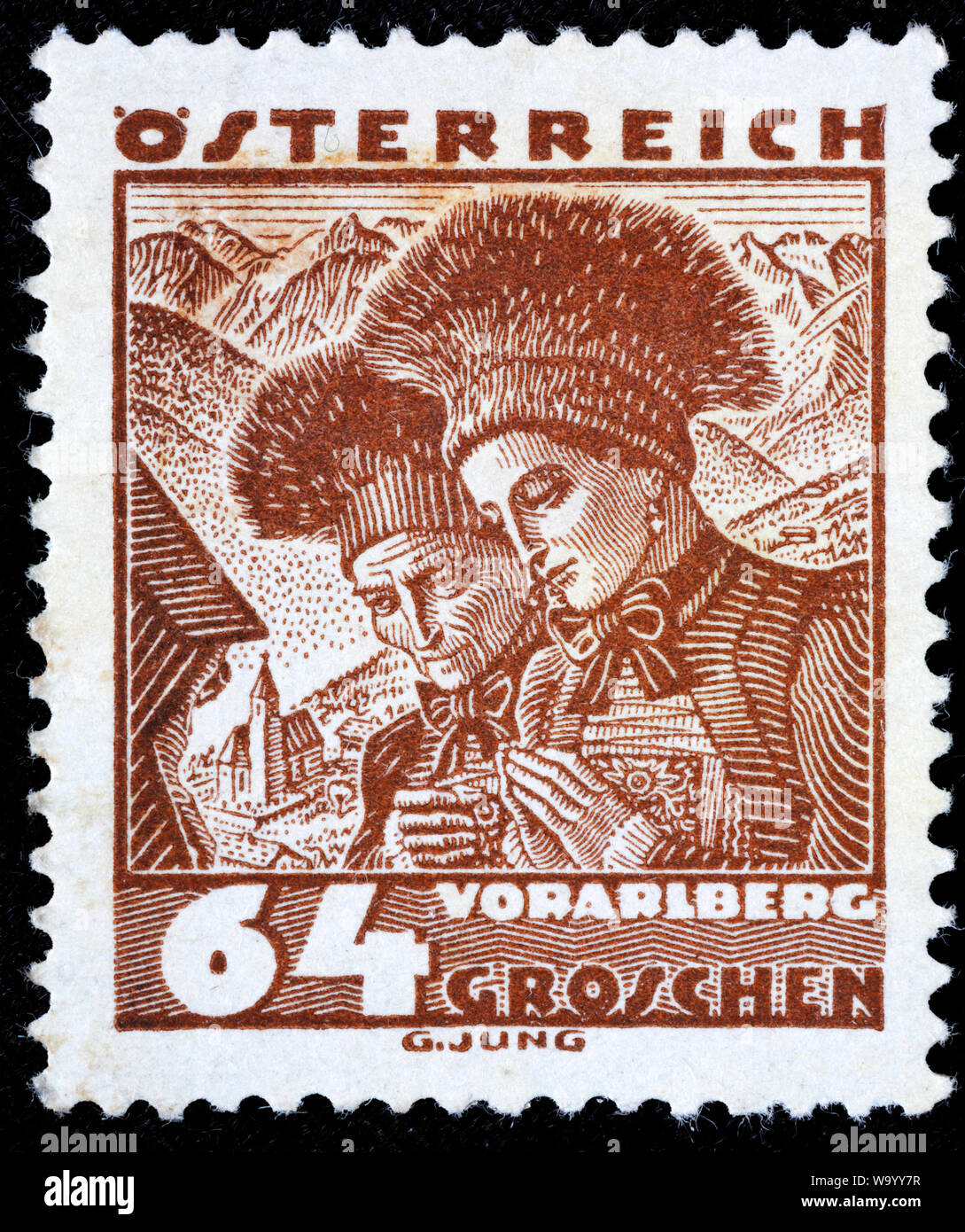 Mother and daughter, Montafon, Vorarlberg, costume, postage stamp ...