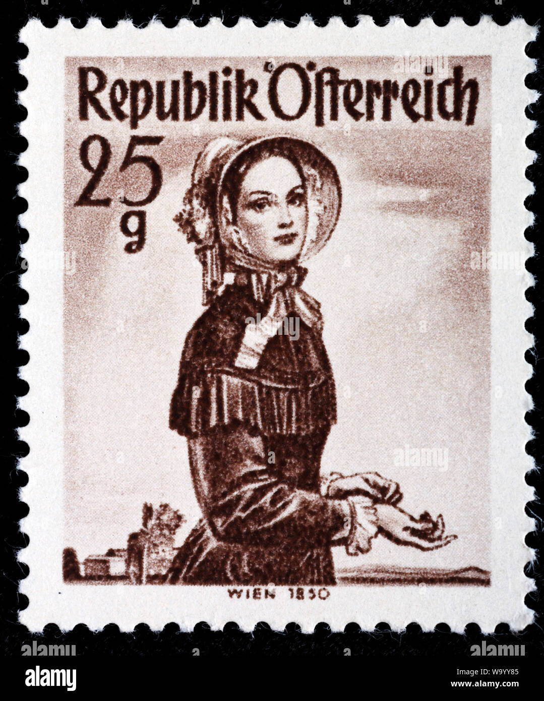 Woman in traditional costume, Vienna, postage stamp, Austria Stock ...