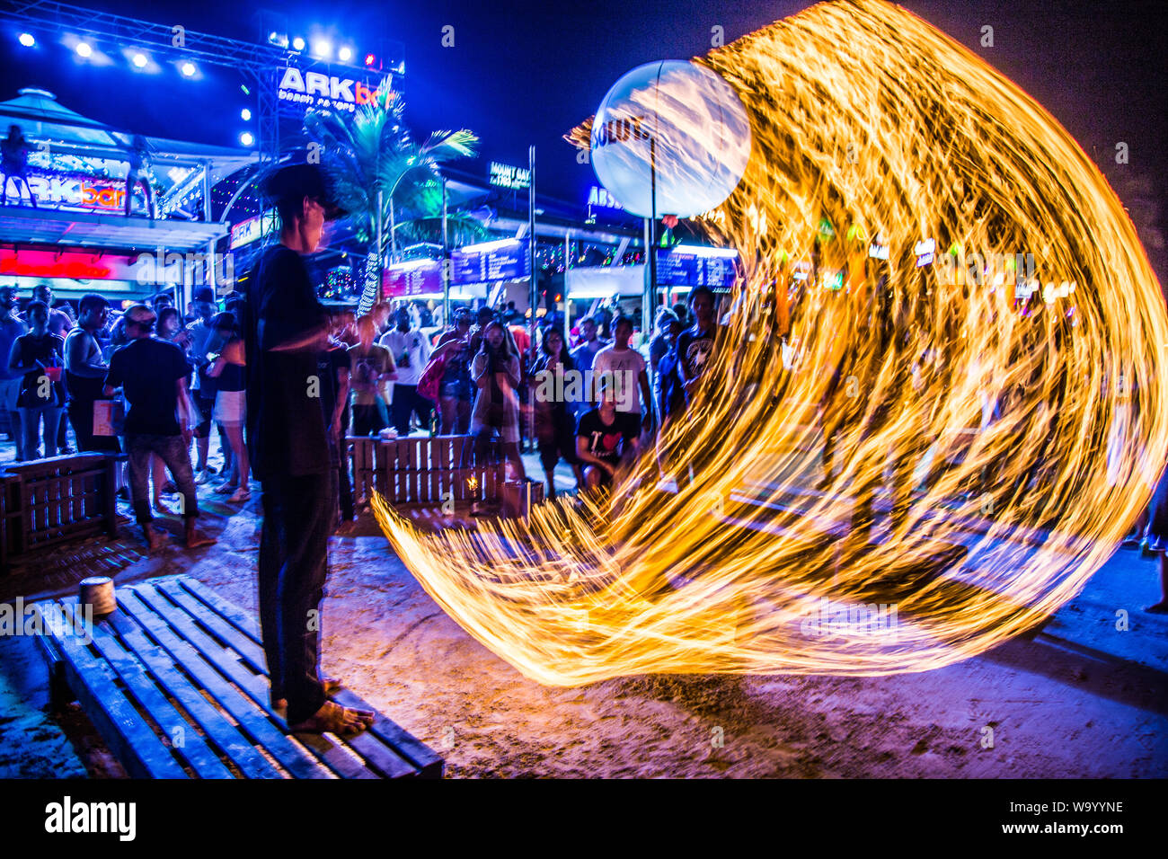 Fire show on the beach in Koh Samui in Thailand Stock Photo - Alamy