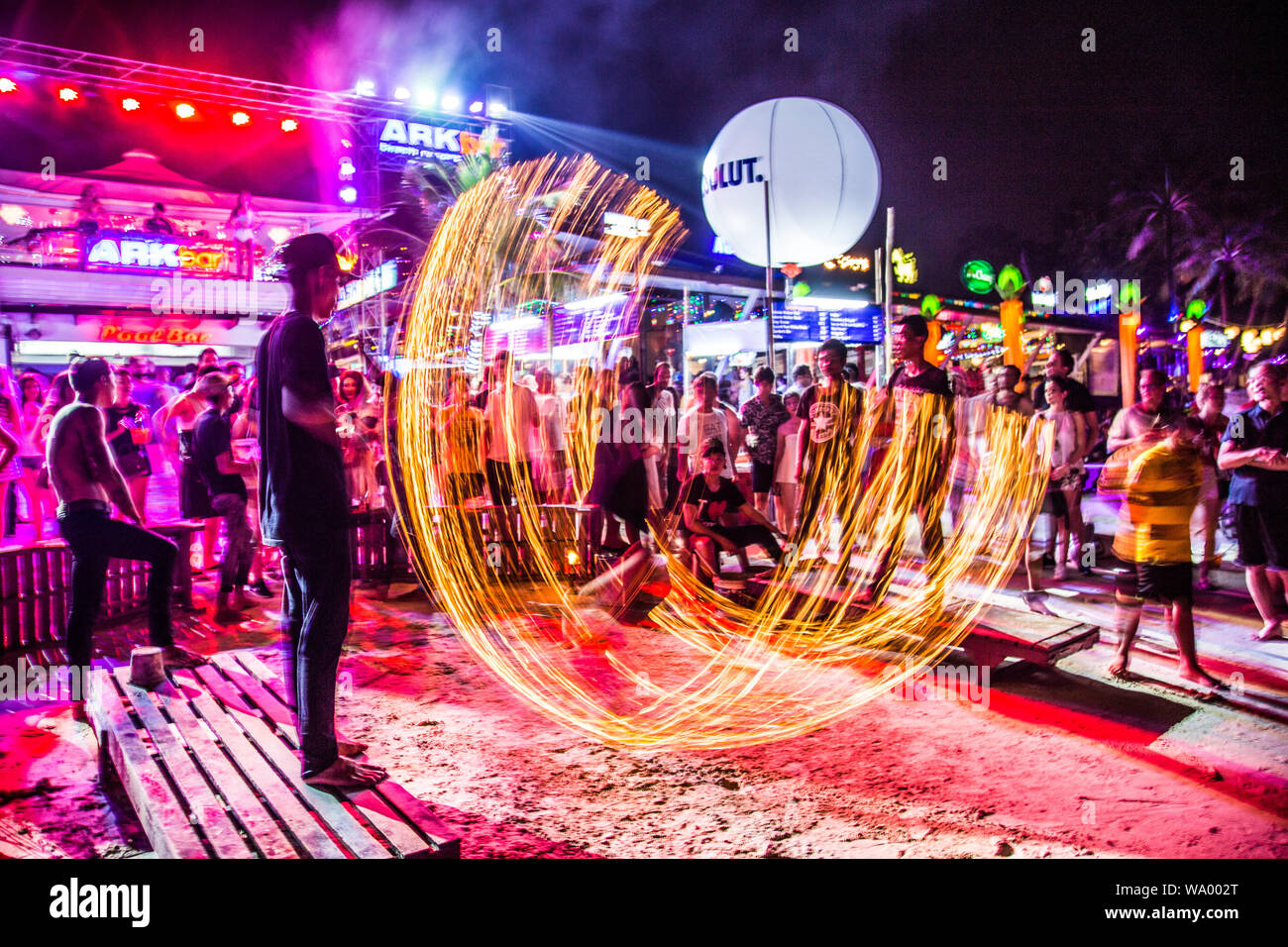 Fire show on the beach in Koh Samui in Thailand Stock Photo - Alamy