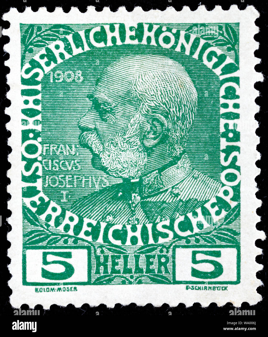 Emperor Franz Joseph (1830-1916), postage stamp, Austria, 1908 Stock ...