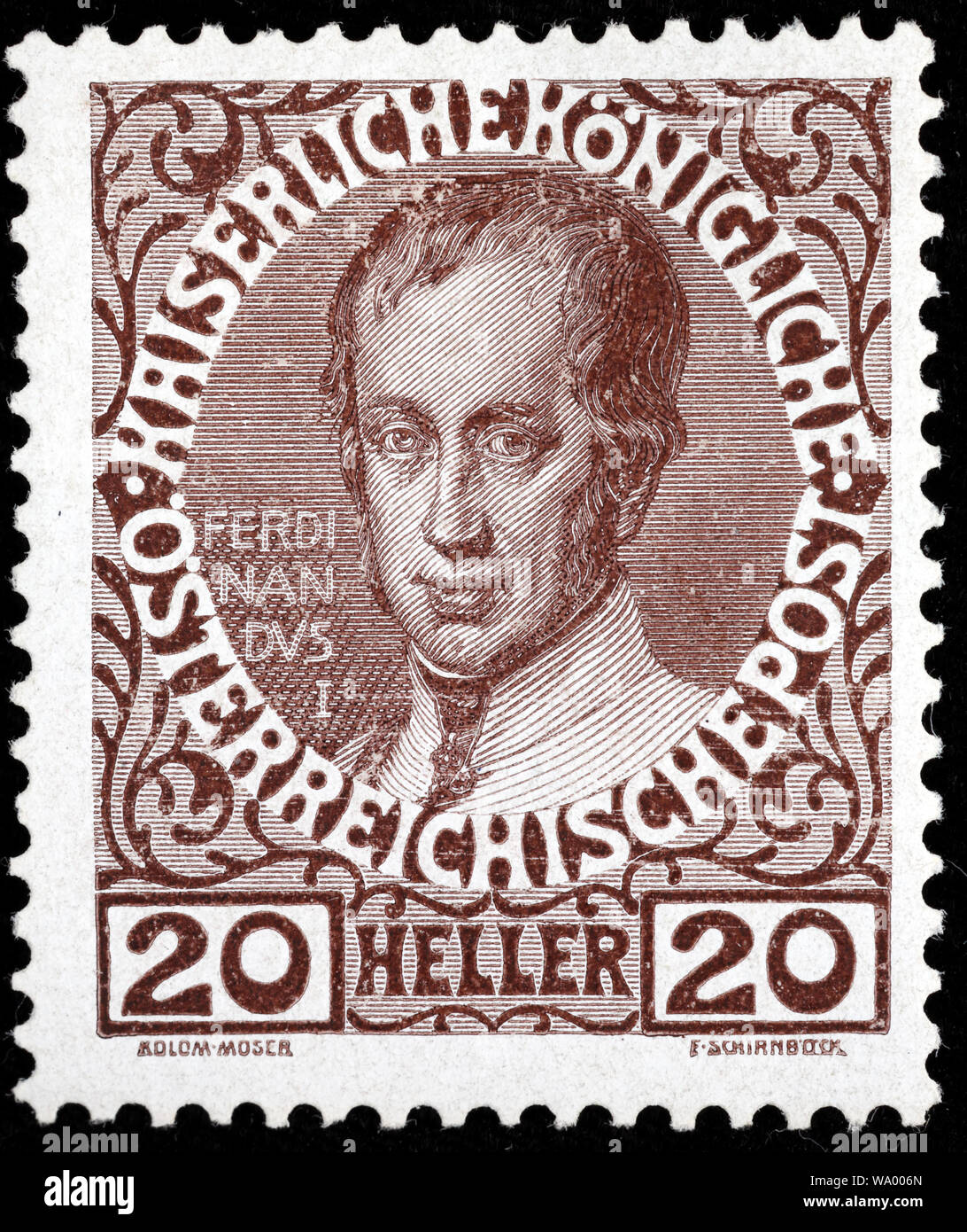Ferdinand I (1835-48), Holy Roman Emperor, postage stamp, Austria, 1908 ...
