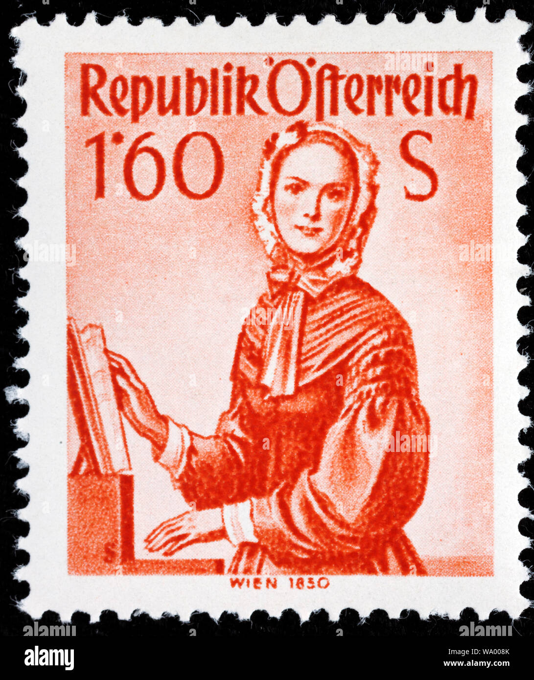 Woman in traditional costume, Vienna, postage stamp, Austria Stock ...