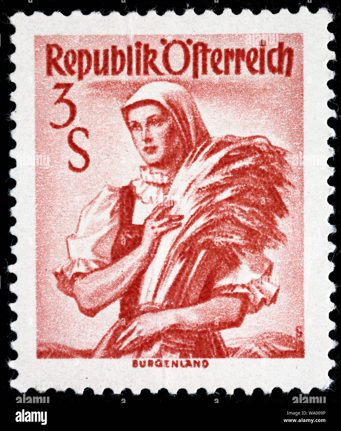 Woman in traditional costume, Burgenland, postage stamp, Austria Stock ...