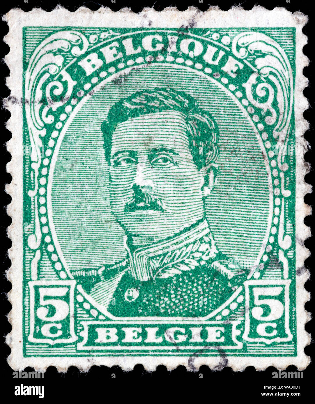 King Albert I of Belgium (1909-1934), postage stamp, Belgium, 1915 ...