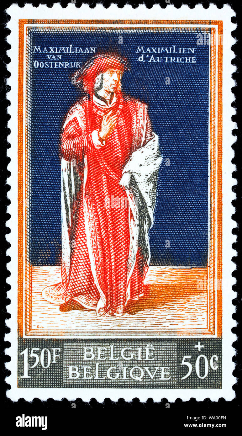 Maximilian I, Holy Roman Emperor, postage stamp, Belgium, 1959 Stock ...