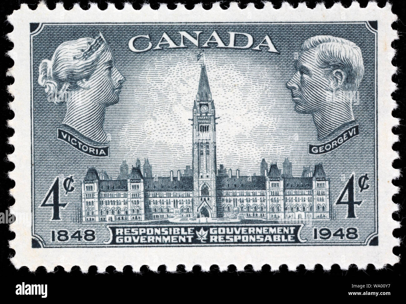 100 Years of Responsible Government, postage stamp, Canada, 1948 Stock ...