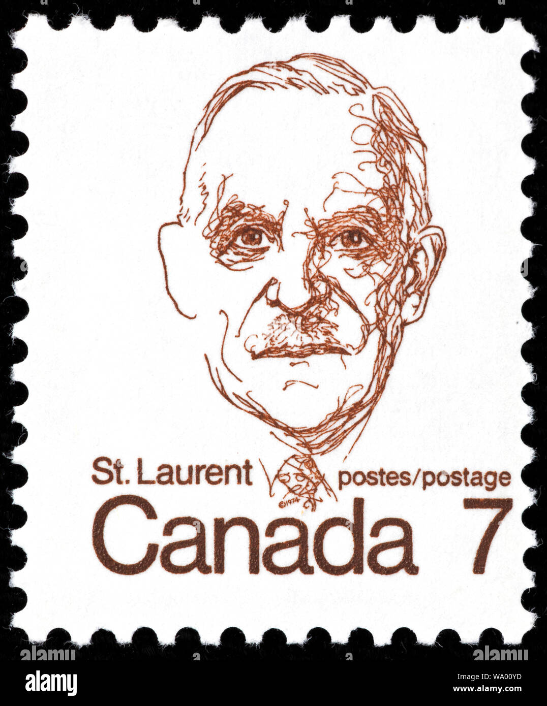 Louis St. Laurent, prime minister, postage stamp, Canada, 1974 Stock ...