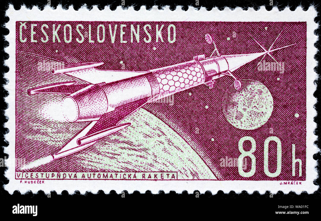 Multi-stage automatic rocket, postage stamp, Czechoslovakia, 1962 Stock ...