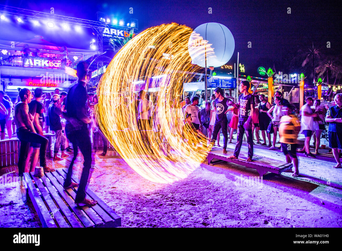 Fire show on the beach in Koh Samui in Thailand Stock Photo - Alamy