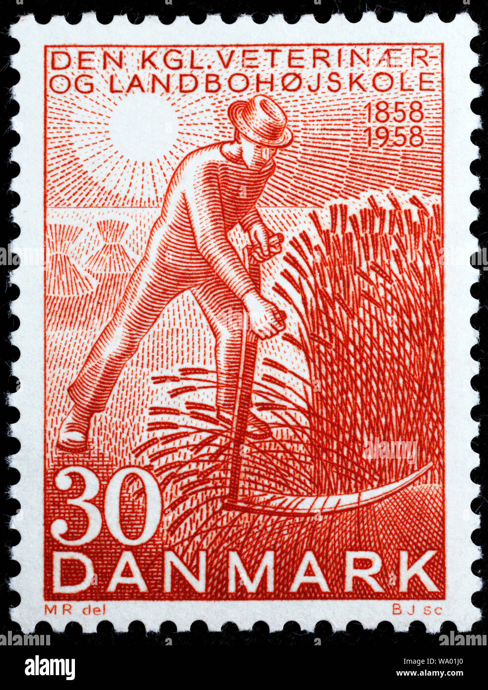 Harvester, postage stamp, Denmark, 1958 Stock Photo - Alamy