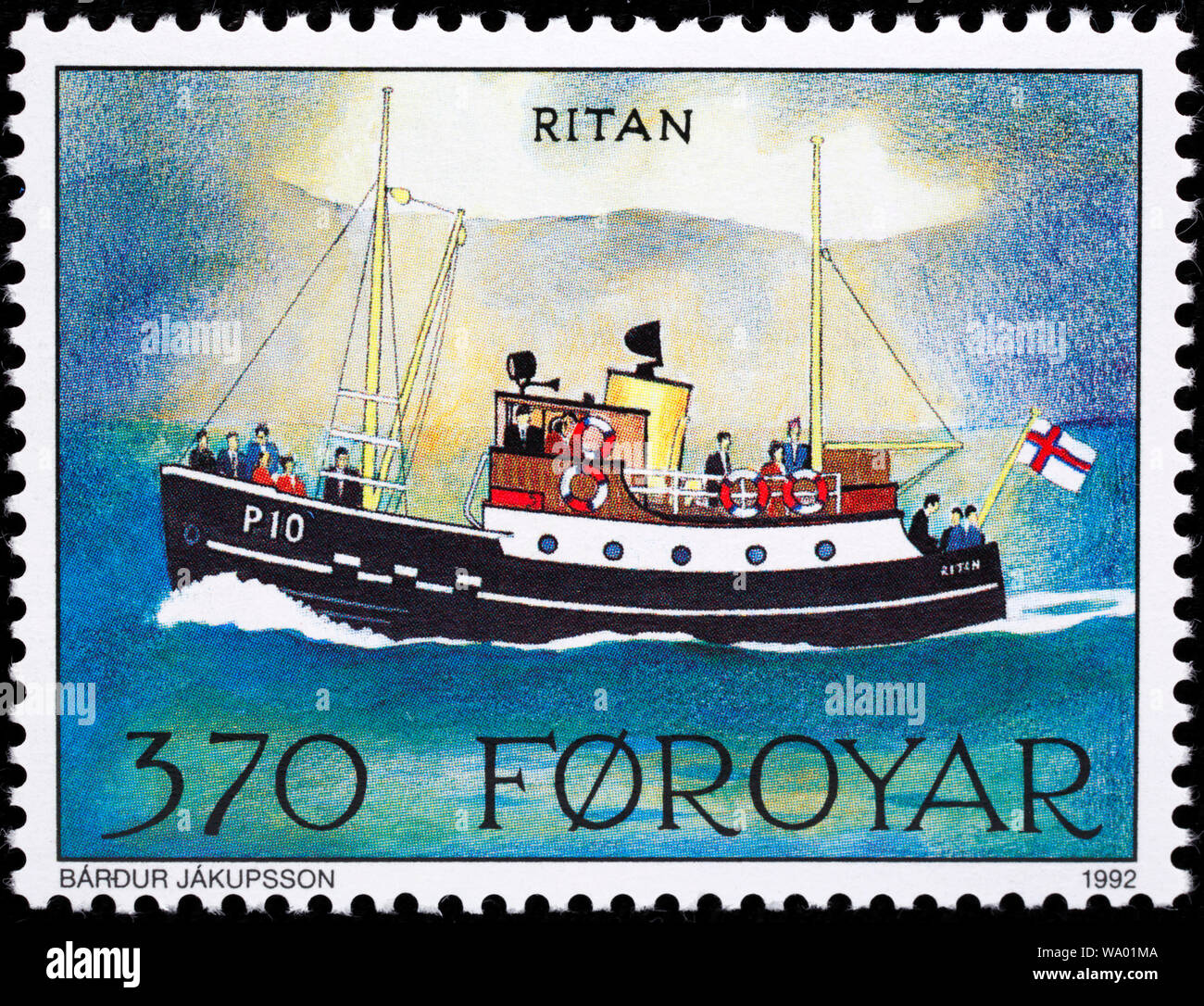 Ritan, mailboat, postage stamp, Faroe Islands, 1992 Stock Photo - Alamy