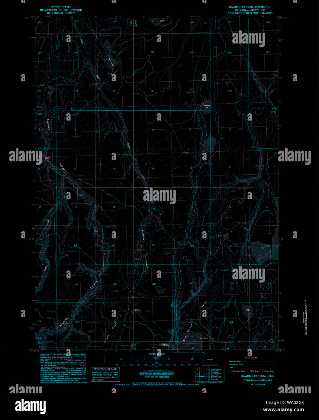 USGS Topo Map Oregon Rawhide Canyon 281232 1984 24000 Inverted ...