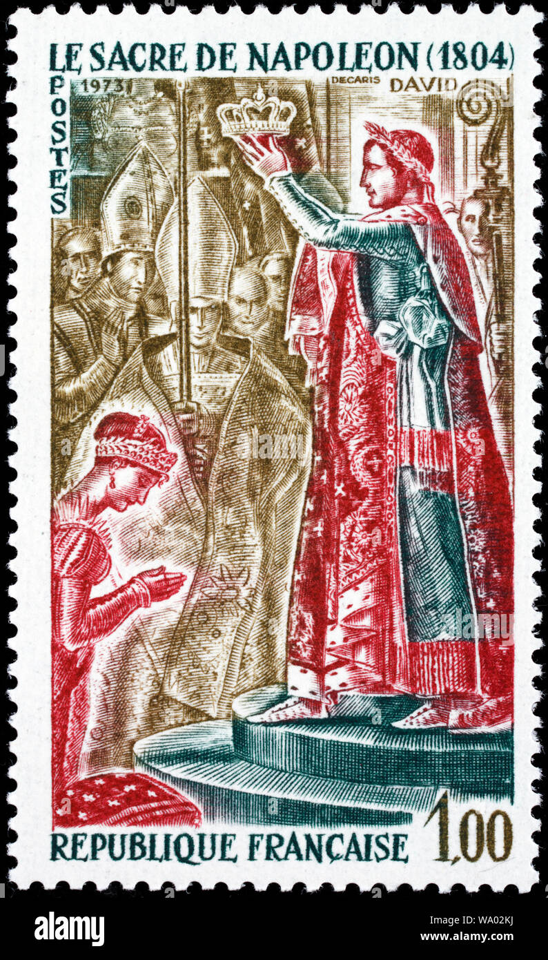 Coronation of Napoleon in 1804, postage stamp, France, 1973 Stock Photo ...