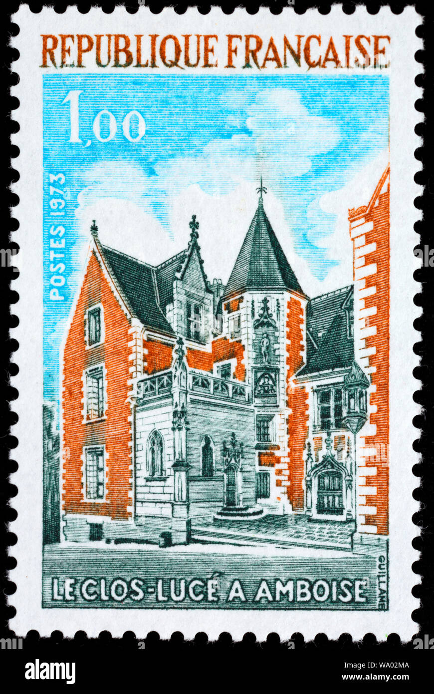 Chateau Clos Luce, Amboise, postage stamp, France, 1973 Stock Photo - Alamy