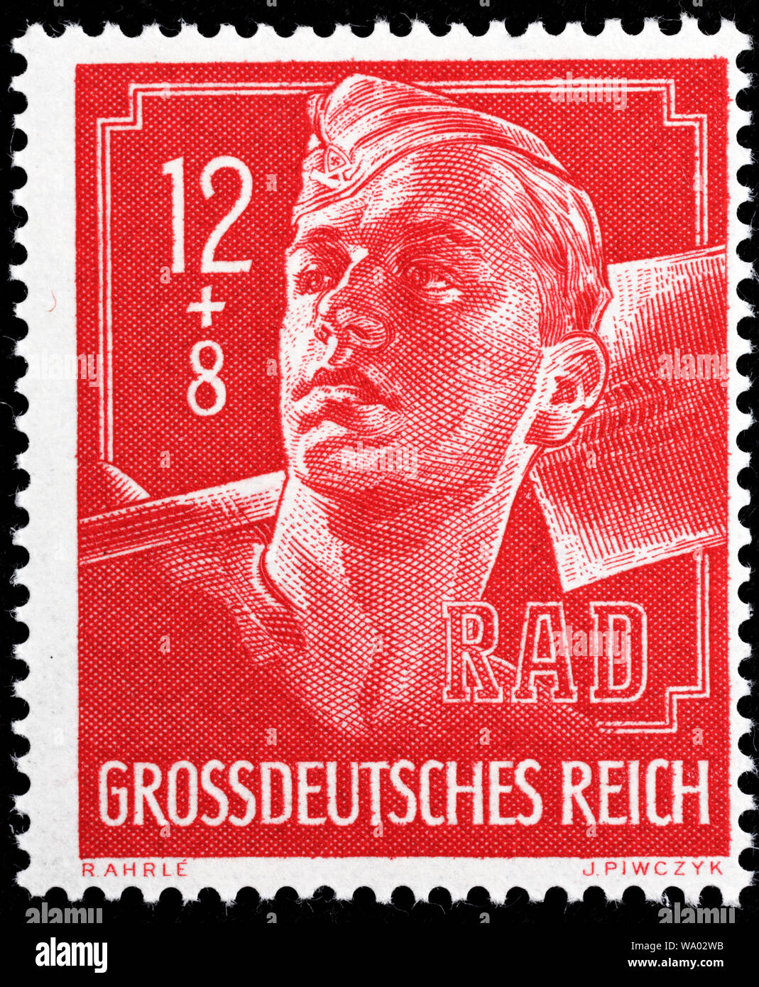 Man with spade, Reichsarbeitsdienst, RAD, postage stamp, Germany, 1944 ...
