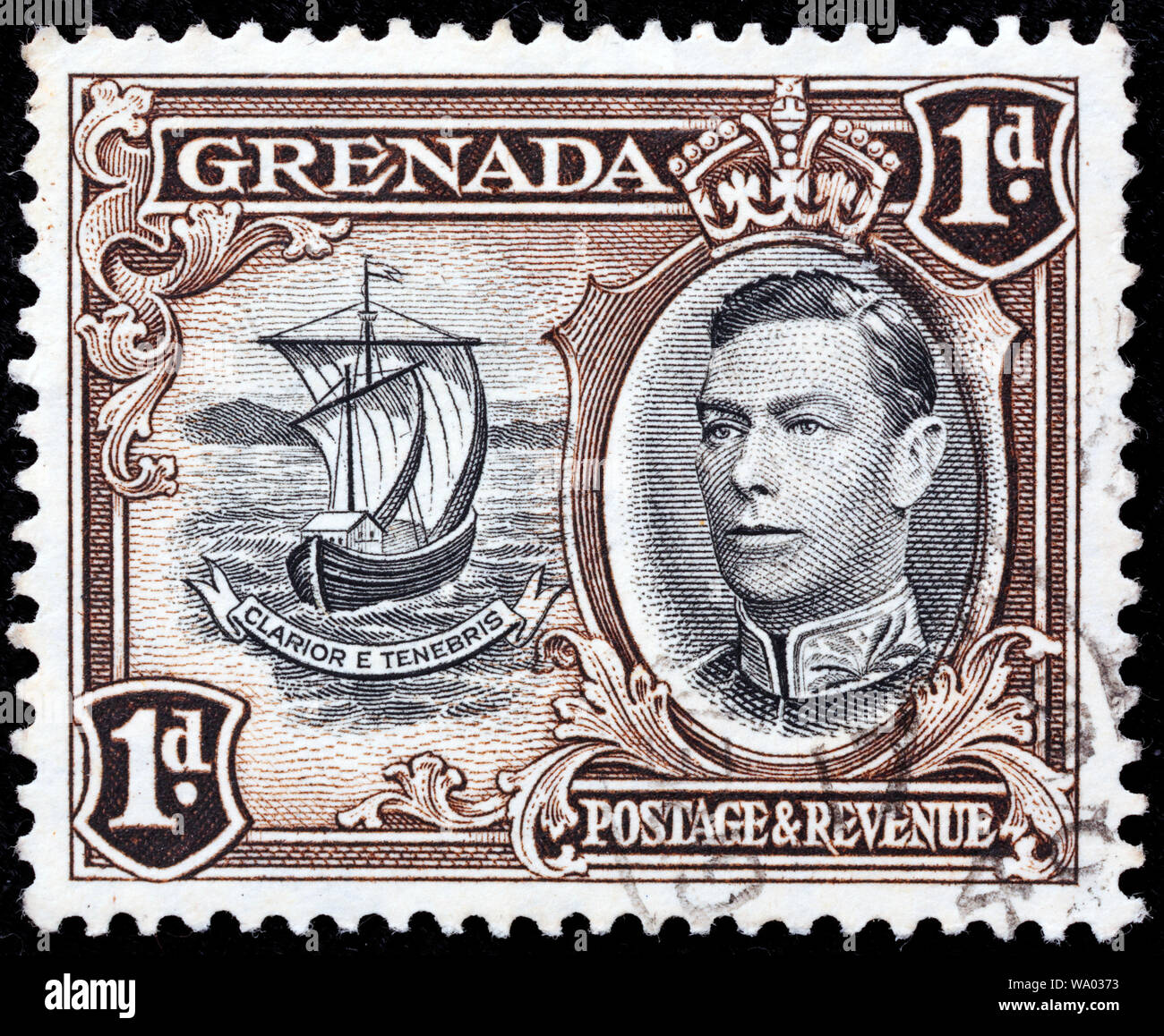 Sailing ship, postage stamp, Grenada, 1938 Stock Photo - Alamy