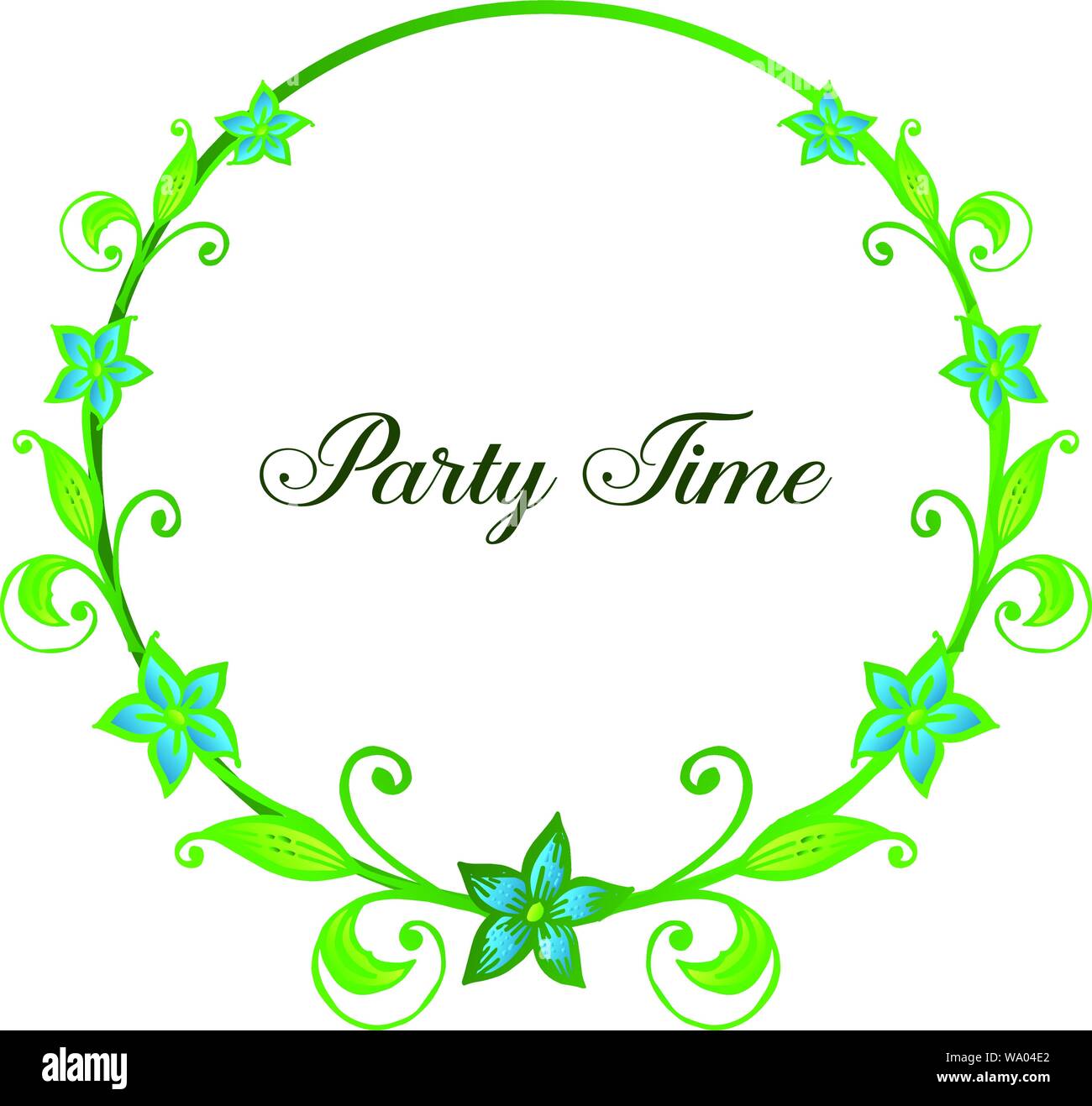 Lettering of party time, motif for border of blue flower frame ...