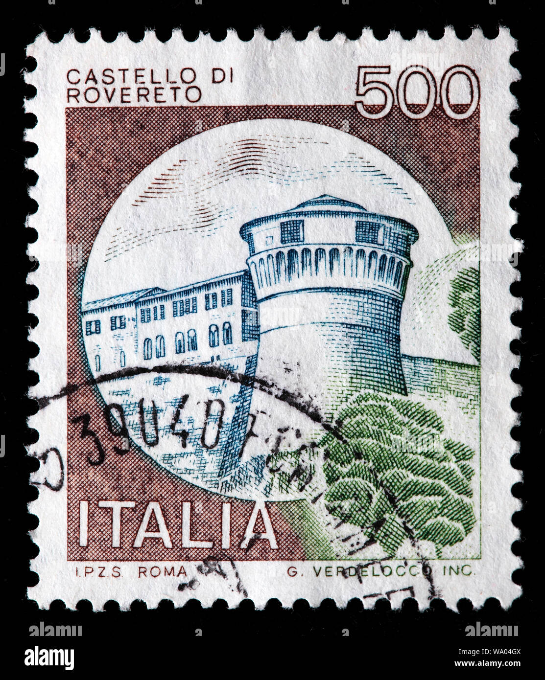 Rovereto castle, postage stamp, Italy, 1980 Stock Photo - Alamy
