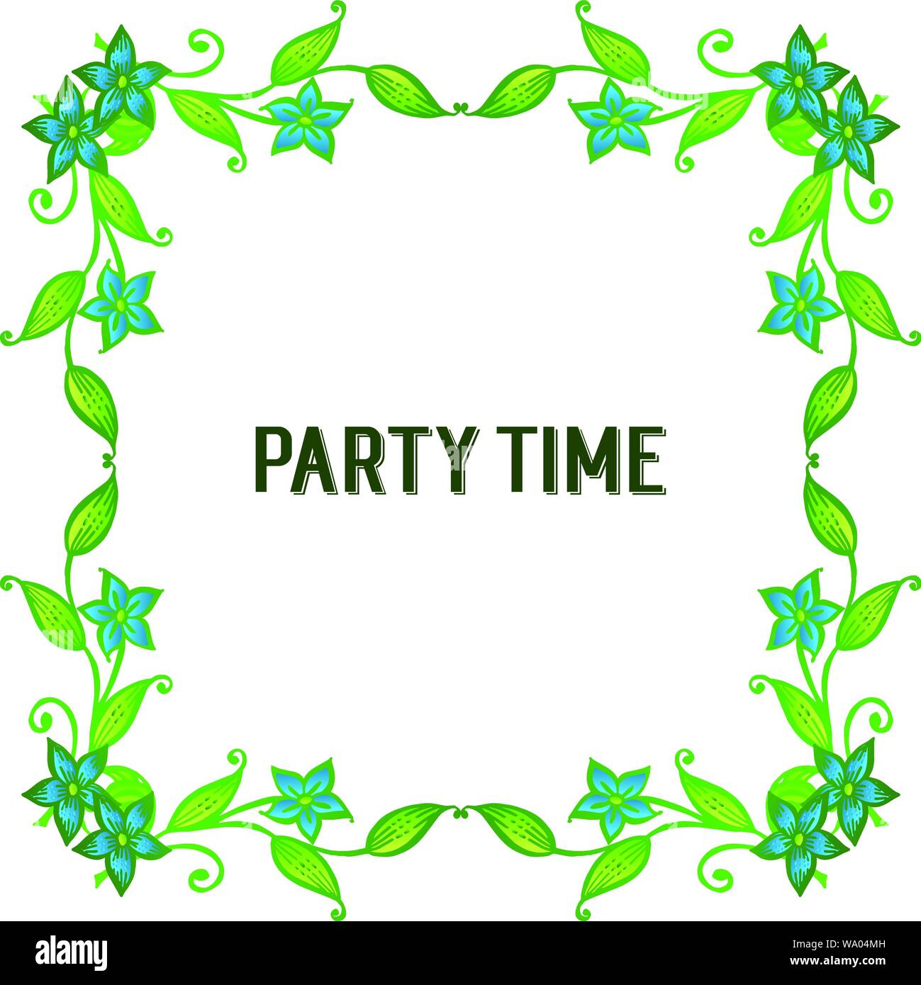 Pattern art blue floral frame, for card of party time abstract . Vector ...