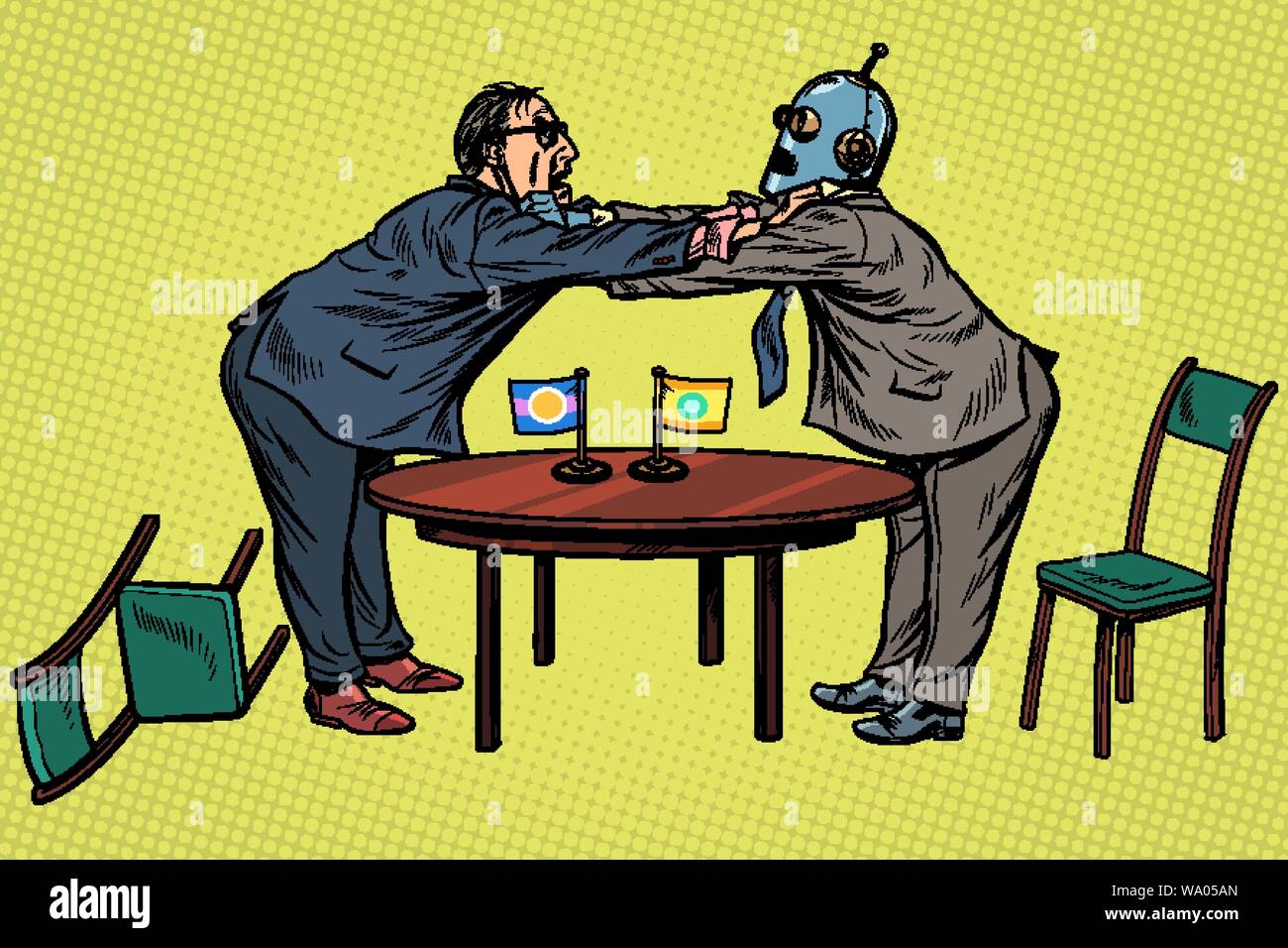 man versus robot. new technologies and progress concept. Fight ...