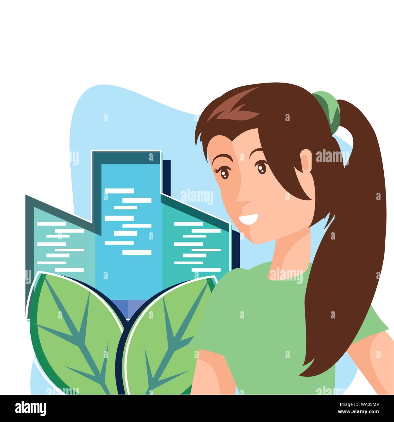 Avatar woman and city design, Sustainability eco friendly green recycle ...