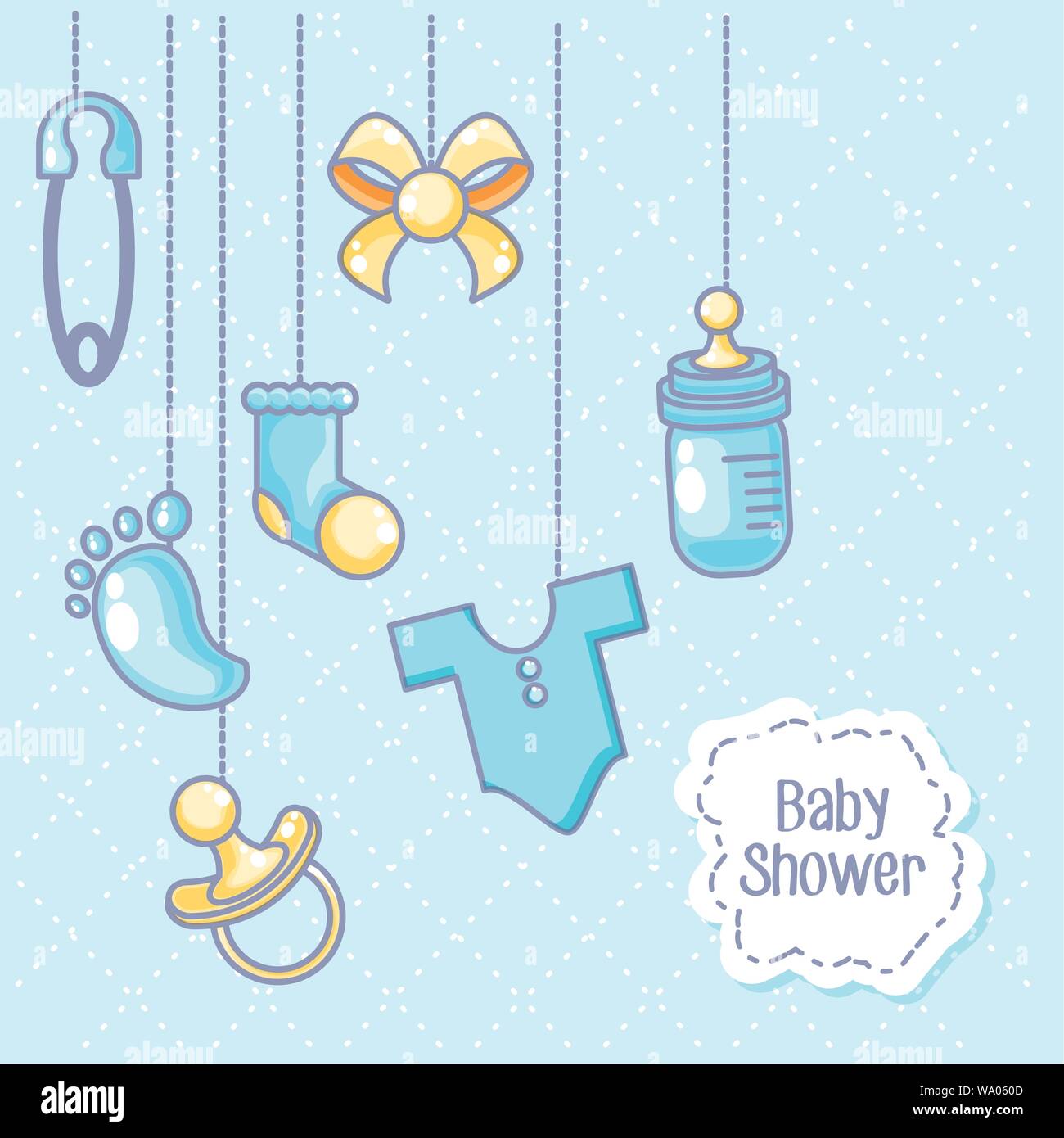 baby shower card with objects for kids hanging vector illustration ...