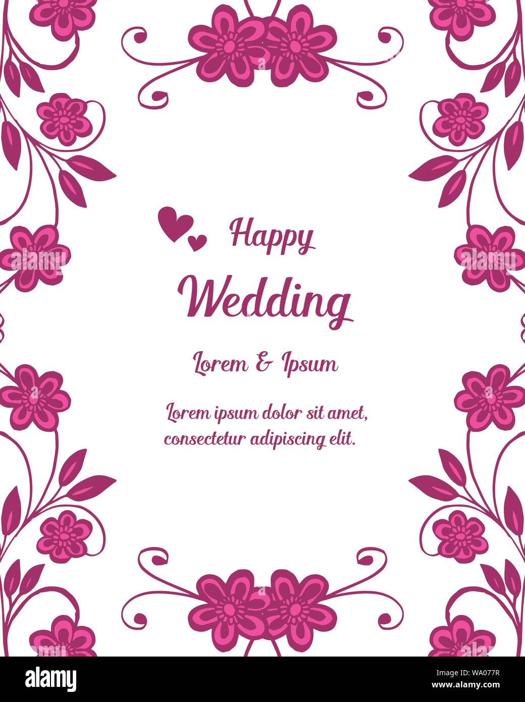 Pink flower frame, ornate wallpaper of card happy wedding. Vector ...